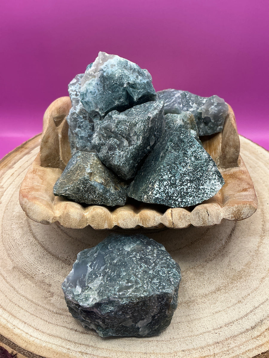 1 Raw Moss Agate piece – thesaltandrockshop